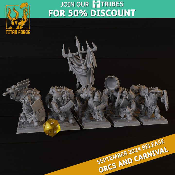 3D Printable Titan Forge Miniatures - 2024 - September - Orcs and Carnival by Titan Forge Miniatures